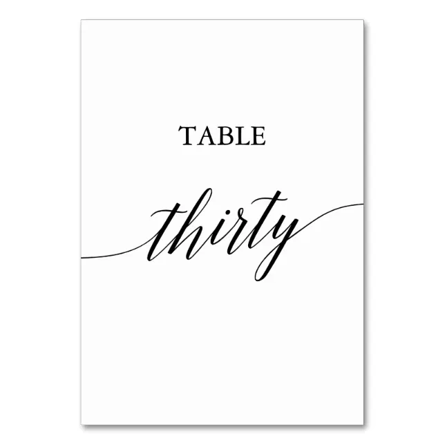 Elegant Black Calligraphy Table Number Thirty | Zazzle