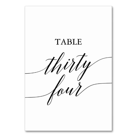 Elegant Black Calligraphy Table Number Thirty Four | Zazzle.com