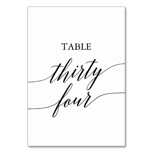 Elegant Black Calligraphy Table Number Thirty Four | Zazzle