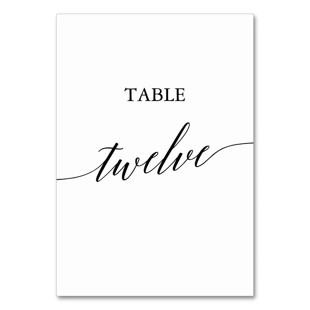 Elegant Black Calligraphy Table Number Twelve | Zazzle