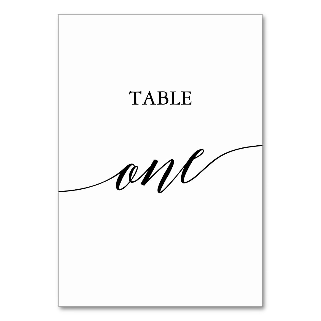 Elegant Black Calligraphy Table One Table Number | Zazzle