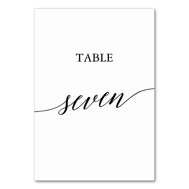 Elegant Black Calligraphy Table Seven Table Number | Zazzle