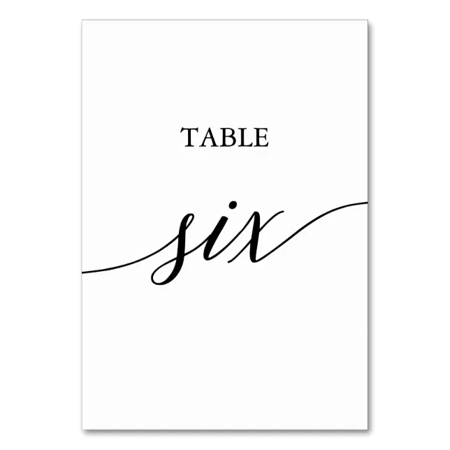 Elegant Black Calligraphy Table Six Table Number | Zazzle