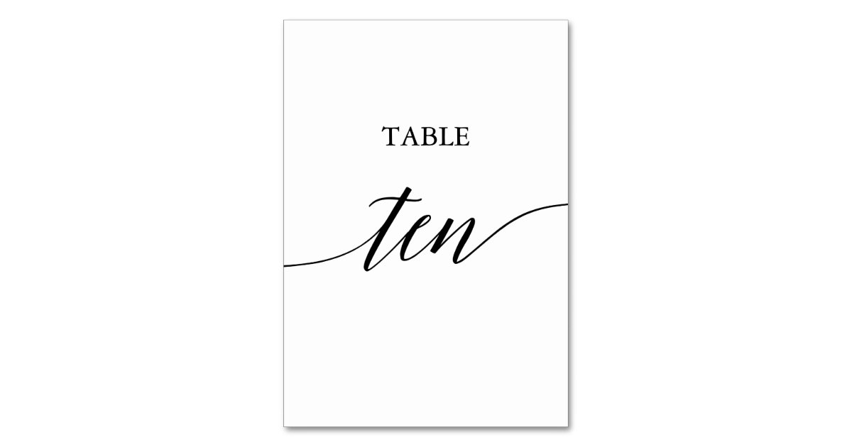Elegant Black Calligraphy Table Ten Table Number | Zazzle