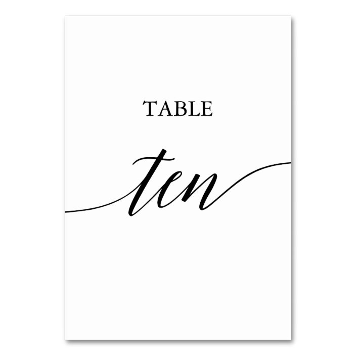 Elegant Black Calligraphy Table Ten Table Number | Zazzle