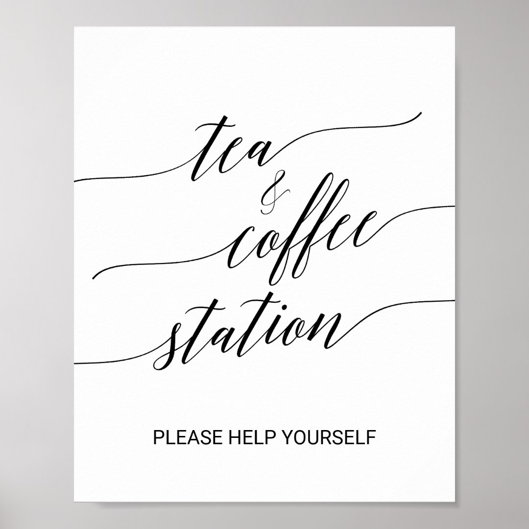 Elegant Black Calligraphy Tea and Coffee Sign | Zazzle