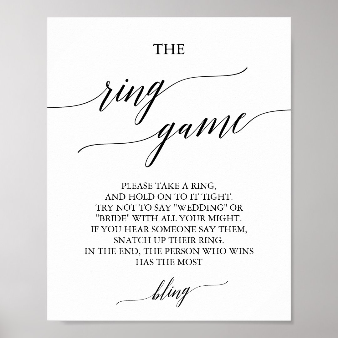 Elegant Black Calligraphy The Ring Game Sign | Zazzle