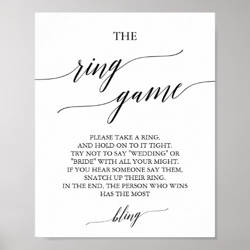 Elegant Black Calligraphy The Ring Game Sign | Zazzle