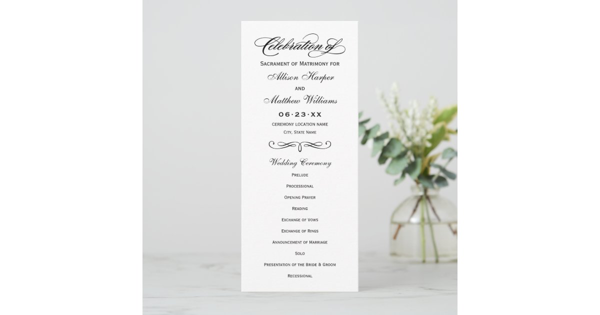 Elegant Black Calligraphy Wedding Ceremony Program | Zazzle