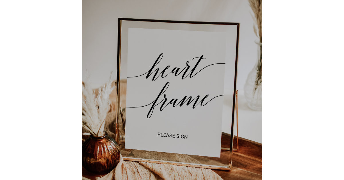 Elegant Black Calligraphy Wedding Heart Frame Poster | Zazzle