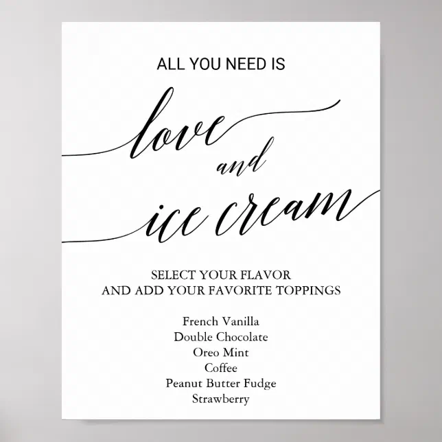 Elegant Black Calligraphy Wedding Ice Cream Sign | Zazzle