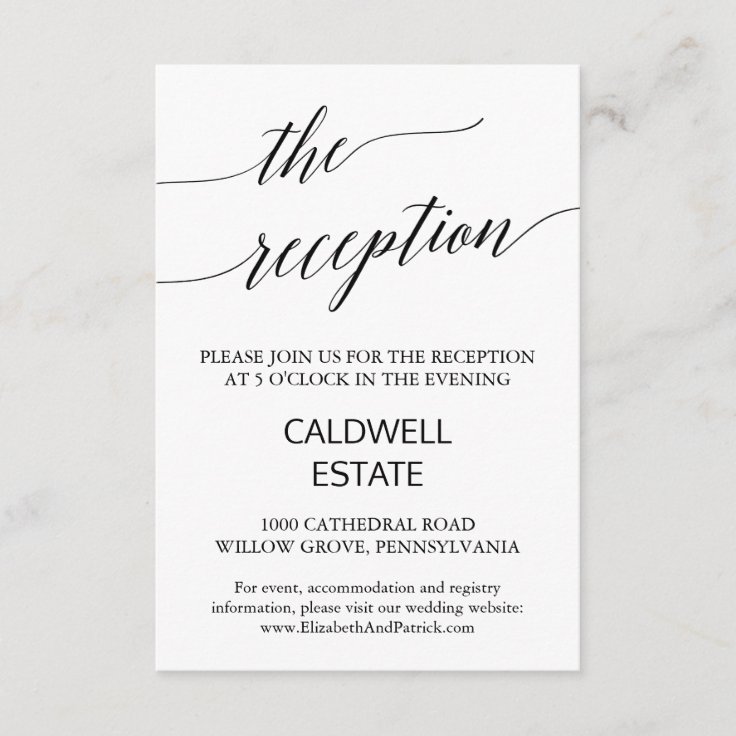Elegant Black Calligraphy Wedding Reception Card | Zazzle