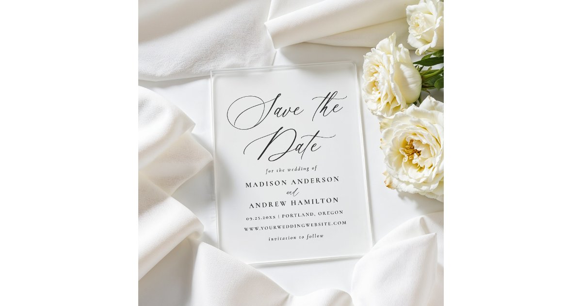 Elegant Black Calligraphy Wedding Save the Dates | Zazzle