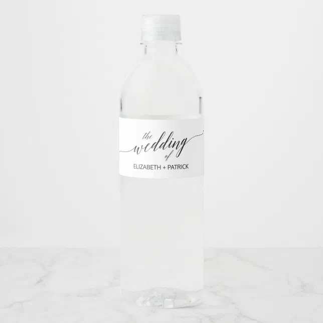 Elegant Black Calligraphy Wedding Water Bottle Label | Zazzle