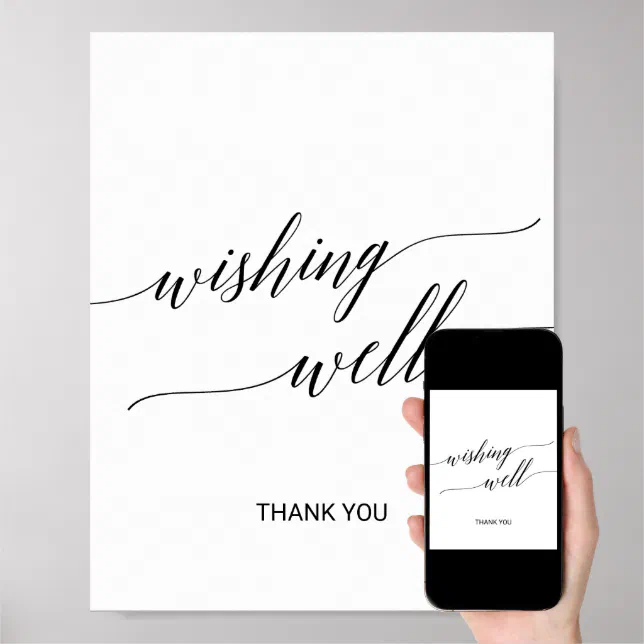 Elegant Black Calligraphy Wishing Well Sign | Zazzle