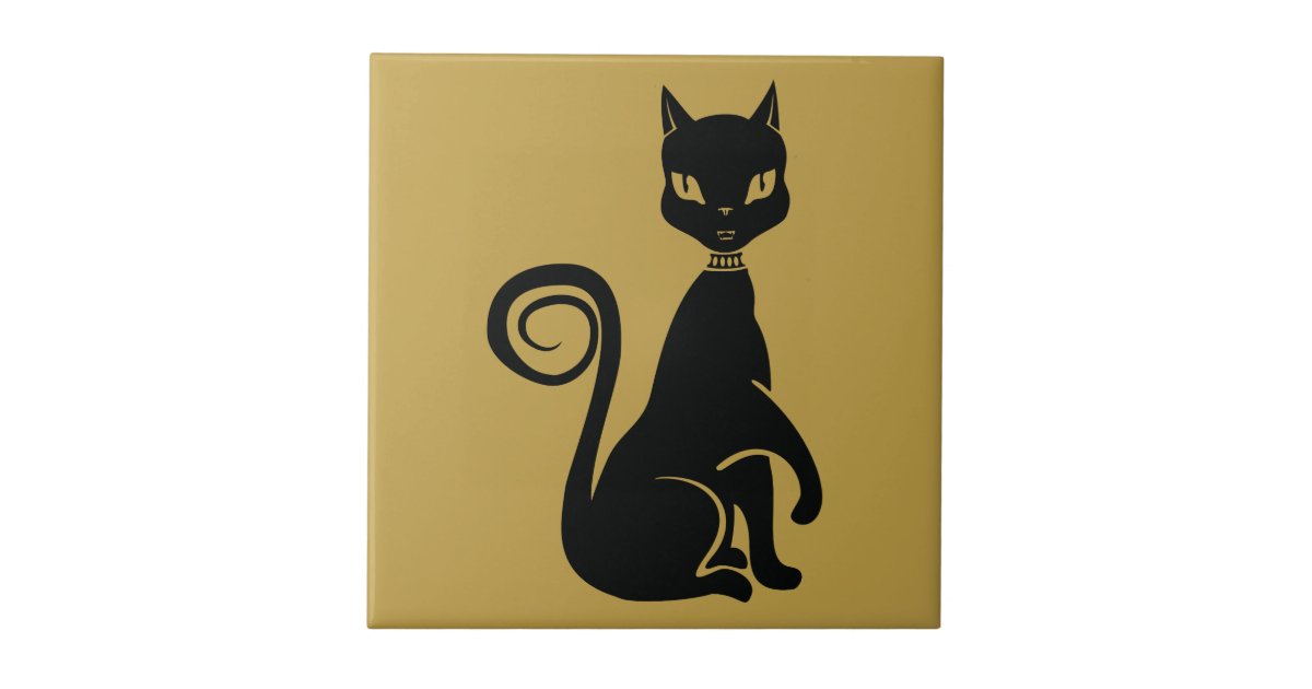 Elegant Black Cat Ceramic Tile | Zazzle