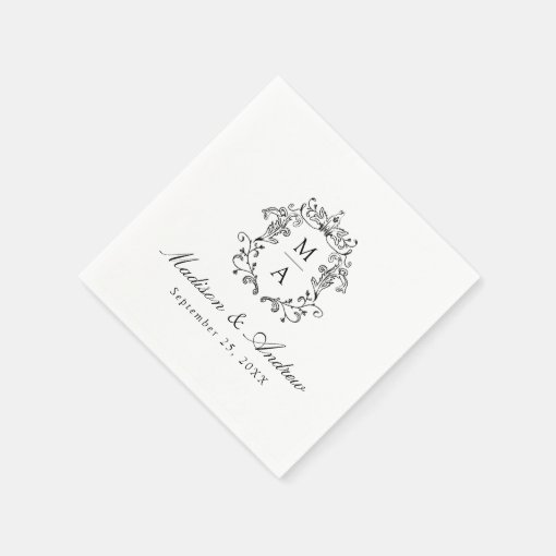 Elegant Black Chinoiserie Monogram Crest Wedding Napkins | Zazzle