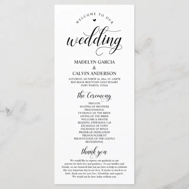 Elegant Black Classy Script, Wedding Ceremony Program | Zazzle