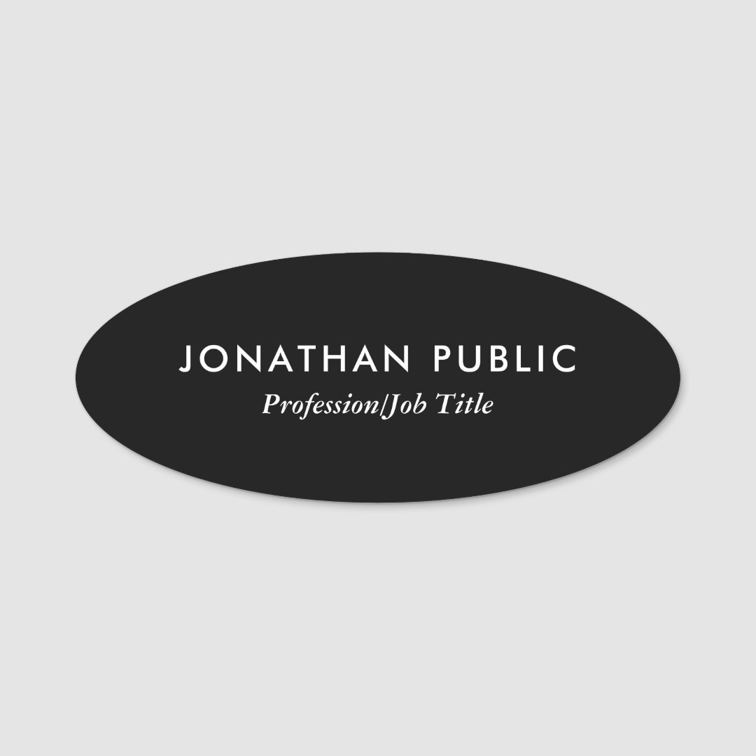 Elegant Black Clean Plain Template Modern Oval Name Tag | Zazzle
