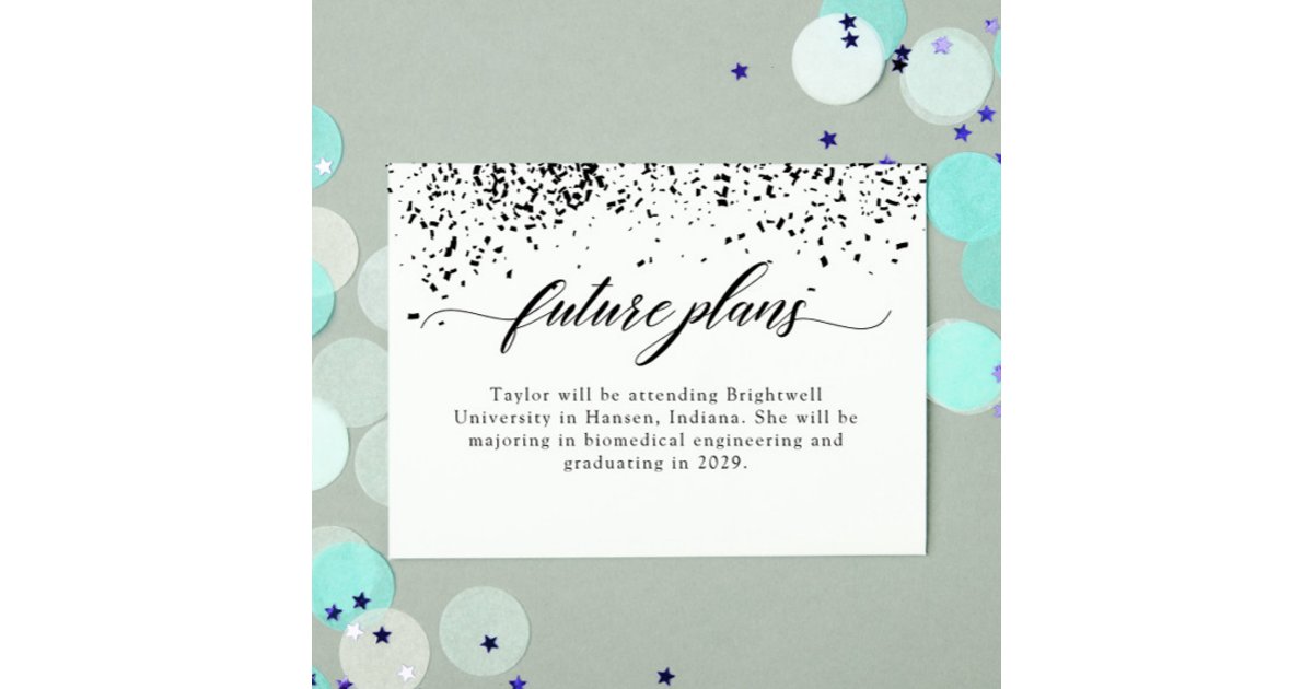 Elegant Black Confetti Graduation Future Plans Note Card | Zazzle