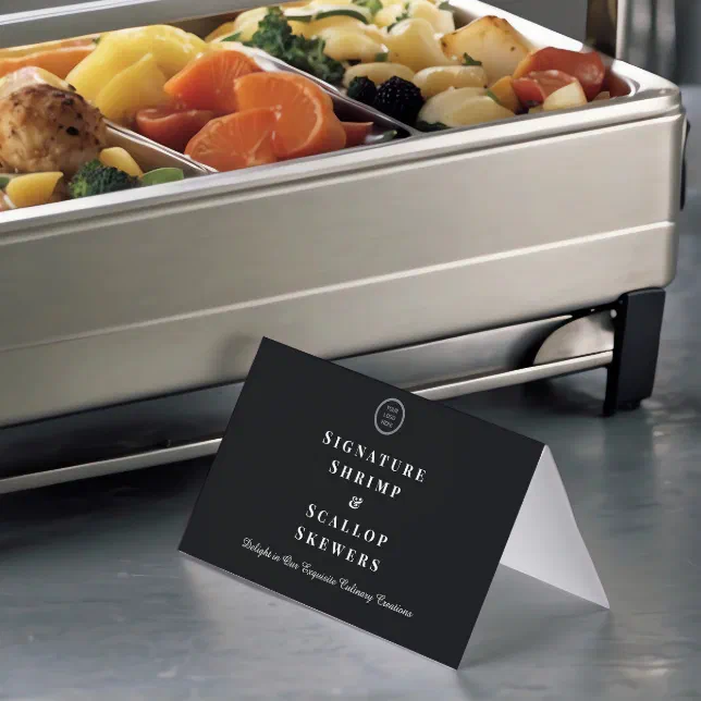 Elegant Black Custom Logo Buffet Food Name Label | Zazzle