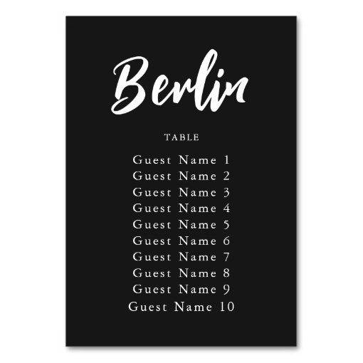 Elegant Black Custom Table Name Seating Assignment Table Number | Zazzle