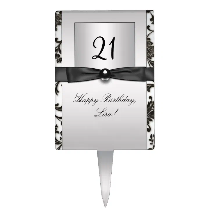 Elegant Black Damask Cake Topper | Zazzle