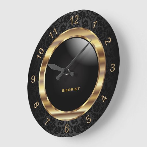 Elegant Black Damask Design Large Clock | Zazzle