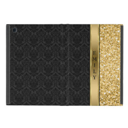 Elegant Black Damask Gold Glitter iPad Mini Case | Zazzle