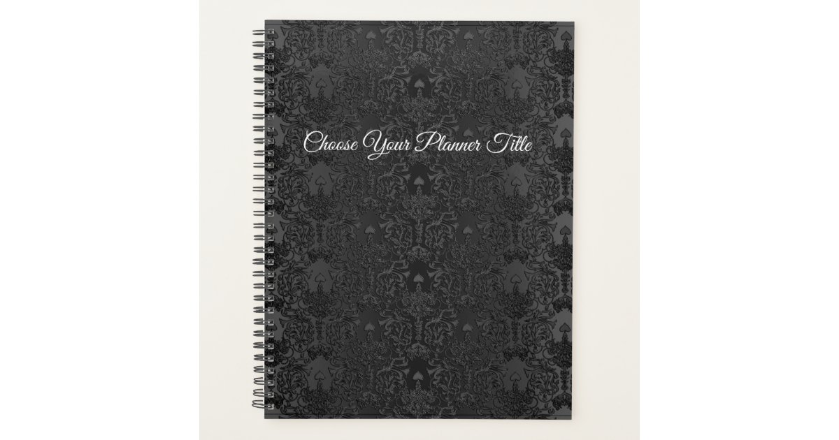 Elegant Black Damask Lace Planner | Zazzle