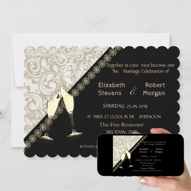 Elegant Black,Damask Wedding Invitation | Zazzle
