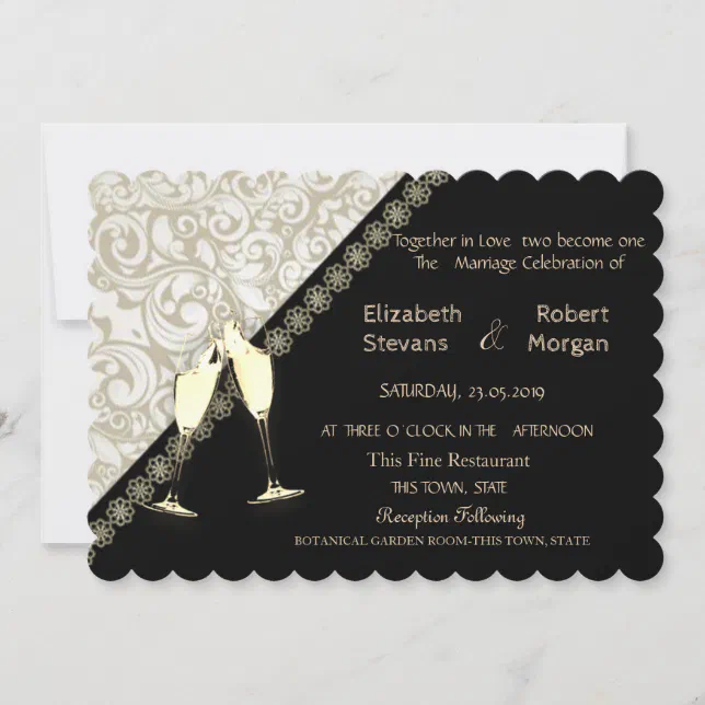 Elegant Black,Damask Wedding Invitation | Zazzle
