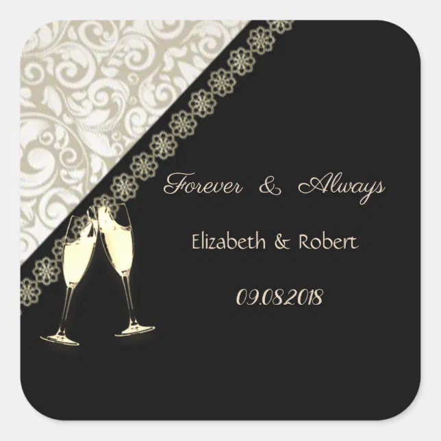 Elegant Black,Damask Wedding Square Sticker | Zazzle