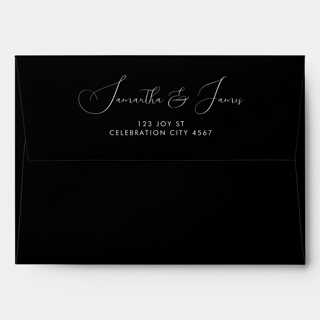 Elegant Black Delicate Calligraphy Wedding Envelope | Zazzle