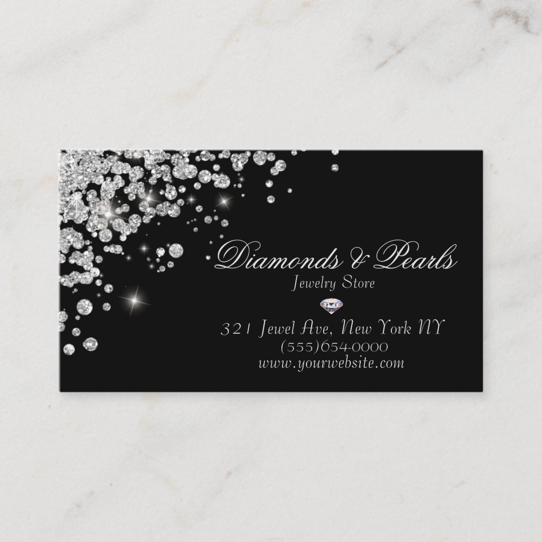 Elegant Black Diamond Jewel Designed Sparkle Business Card | Zazzle