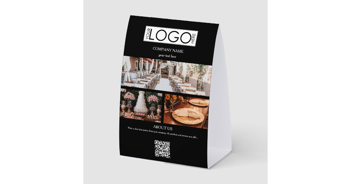 Elegant Black Event Planning Business 3 Photos Paper Table Tent | Zazzle