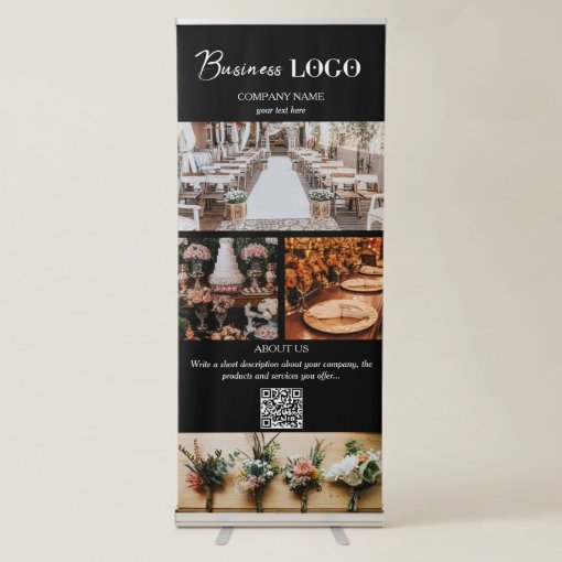 Elegant Black Event Planning Business 4 Photos Retractable Banner | Zazzle