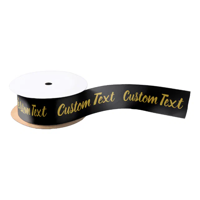 Elegant Black Faux Gold Script Text Template Satin Ribbon | Zazzle