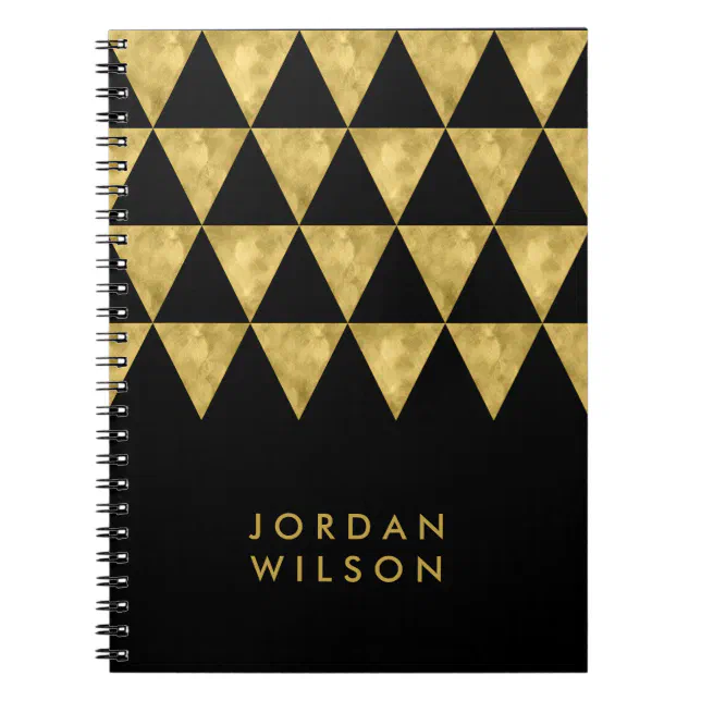 Elegant Black Faux Gold Triangle Pattern Notebook | Zazzle