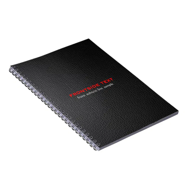 Elegant Black Faux Leather Look Red Text Notebook | Zazzle