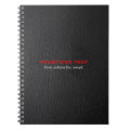 Elegant Black Faux Leather Look Red Text Notebook | Zazzle
