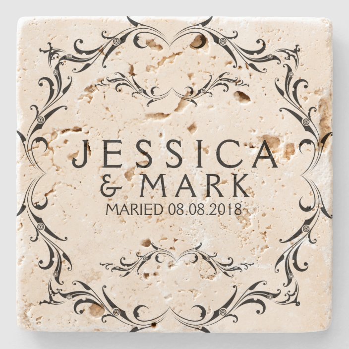 Elegant Black Floral Frame Stone Coaster | Zazzle.com