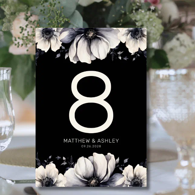 Elegant Black Floral Wedding Table Number | Zazzle