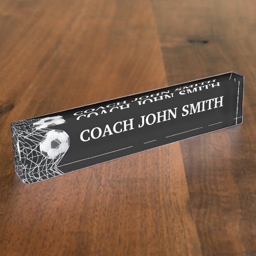Elegant Black Football Coach Desk Name Plate | Zazzle