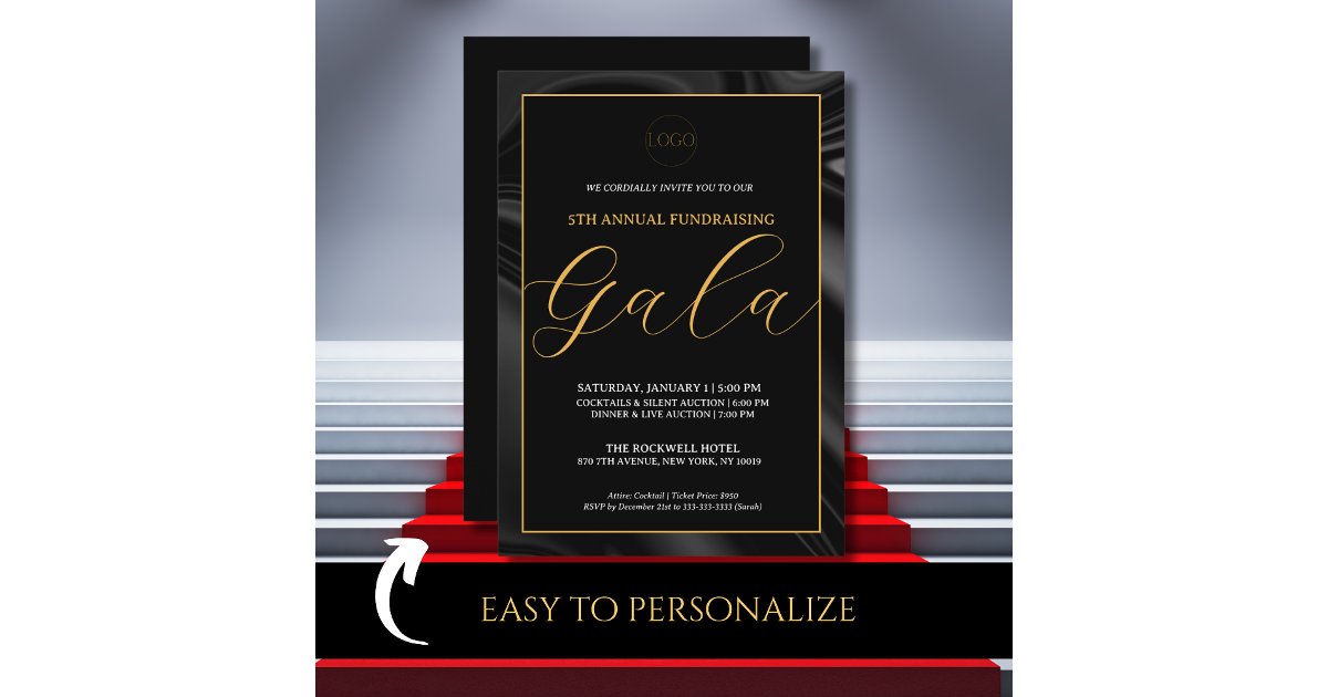 Elegant Black Gala Fundraising Event Invitation | Zazzle