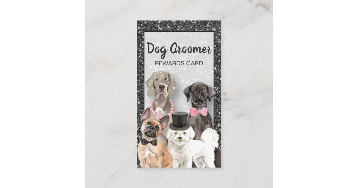 Elegant Black Glitter Dog Grooming Loyalty Card | Zazzle