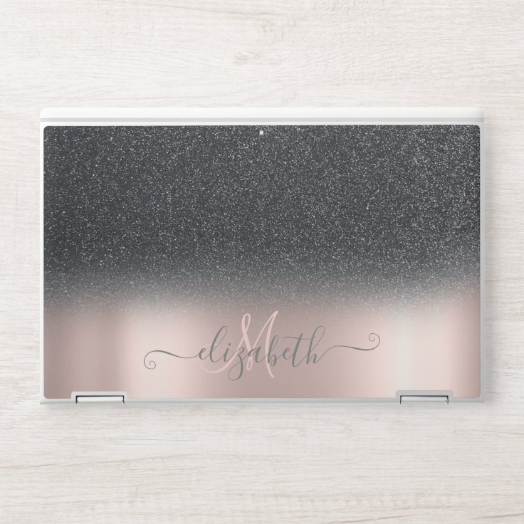 Elegant Black Glitter Ombre Rose Gold Monogram Hp Laptop Skin Zazzle