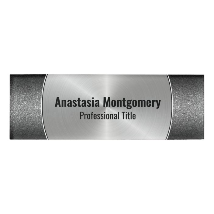 Elegant Black Glitter Ombre Silver Metallic Black Name Tag | Zazzle.com