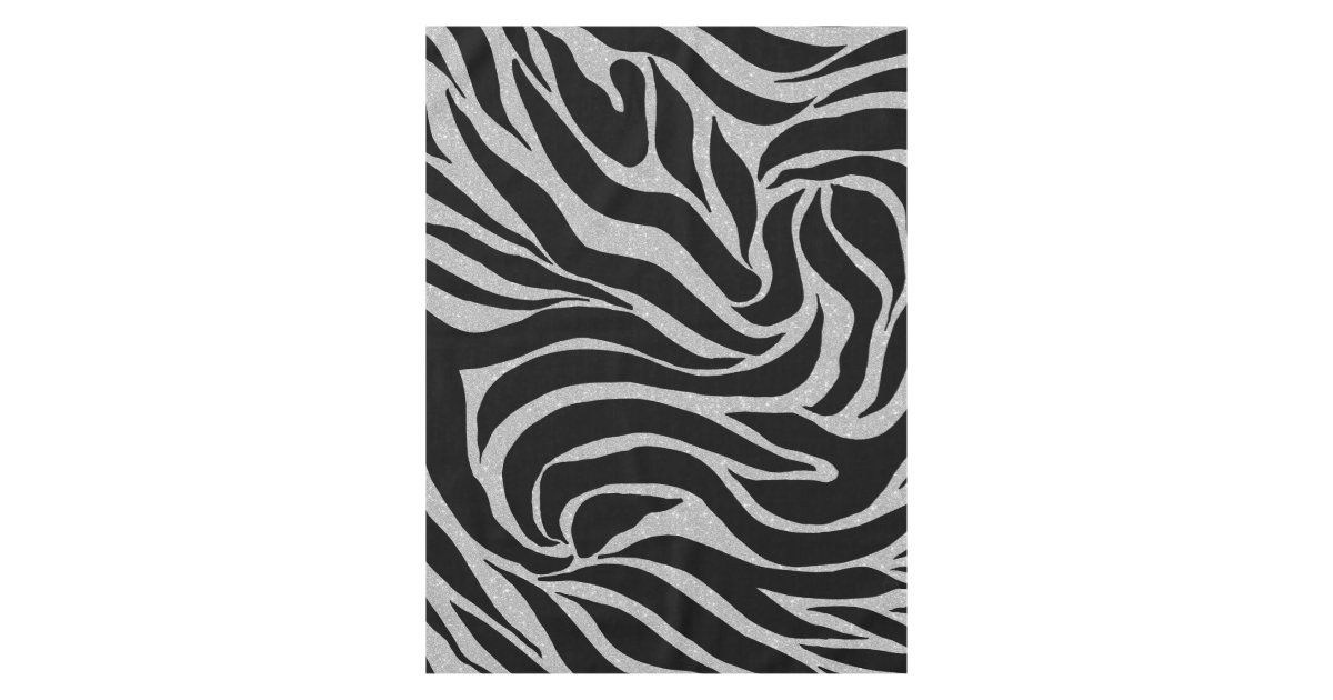Elegant Black Glitter Silver Zebra Animal Print Tablecloth | Zazzle