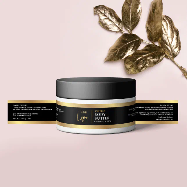Elegant Black & Gold 4 OZ 120ml Cosmetic Jar Label | Zazzle